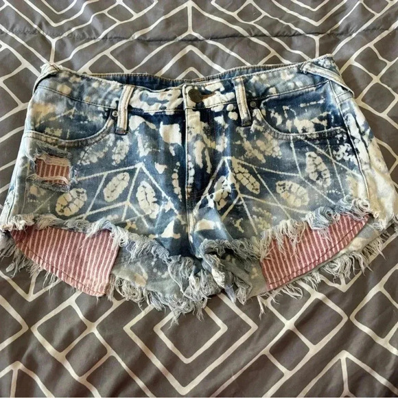 Free People | Shorts | Free People Bleach Wash Distressed Red Stripe ...